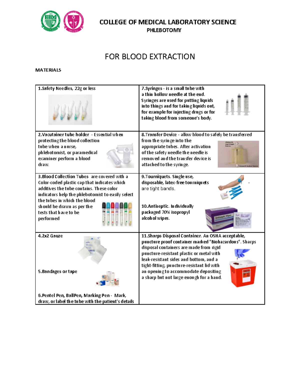Blood Extraction Techniques and Safety in Phlebotomy - MCLS 101 - Studocu