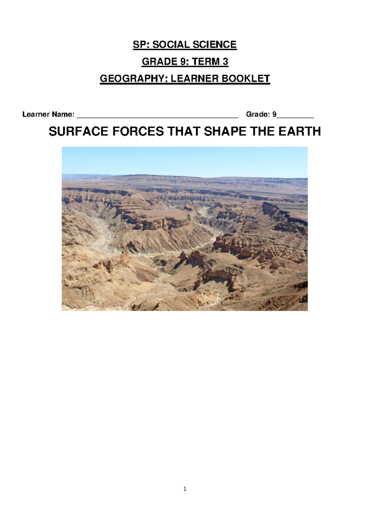 Gr9 T3 Geography Learner Booklet: Surface Forces Shaping Earth - Studocu