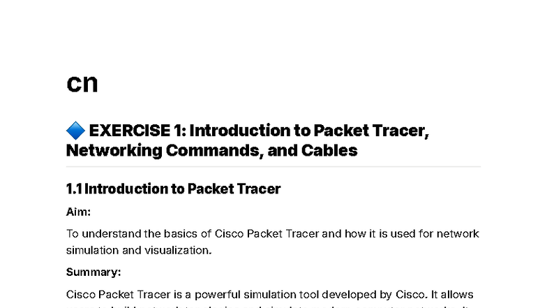 Cn Lab Exercises 1 2 Packet Tracer Basics Cabling Techniques Studocu