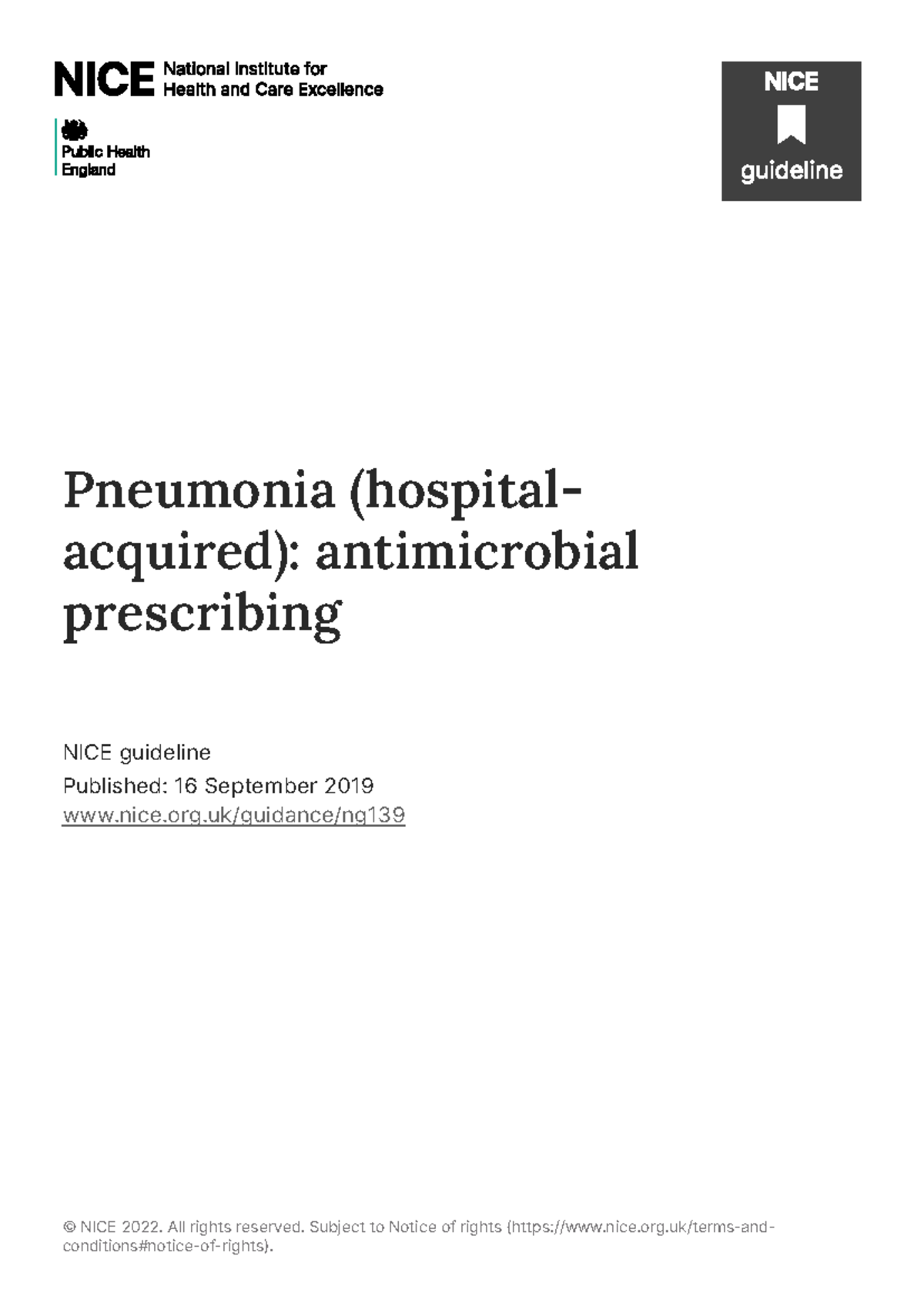 Pneumonia Antimicrobial Prescribing Guidelines (NG139) - NICE 2022 ...