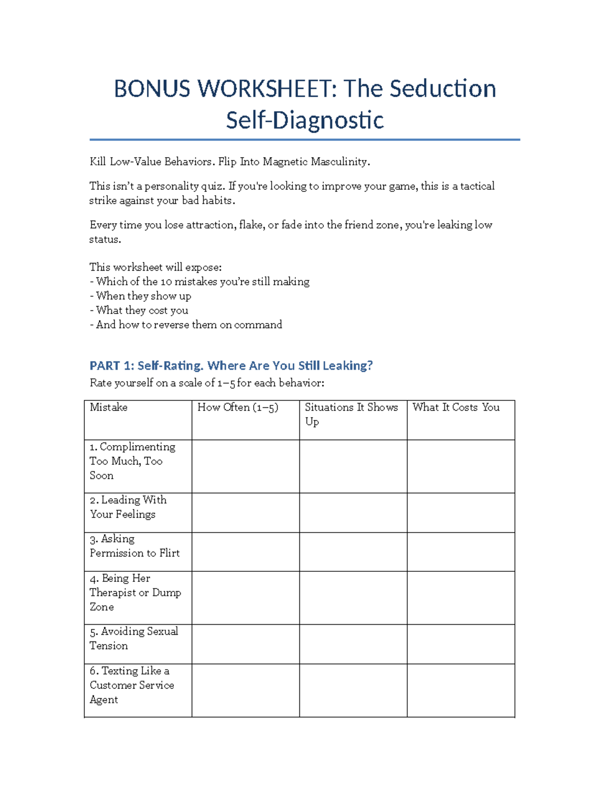 Zoltium Seduction Self-Diagnostic Worksheet: Flip Your Magnetic ...