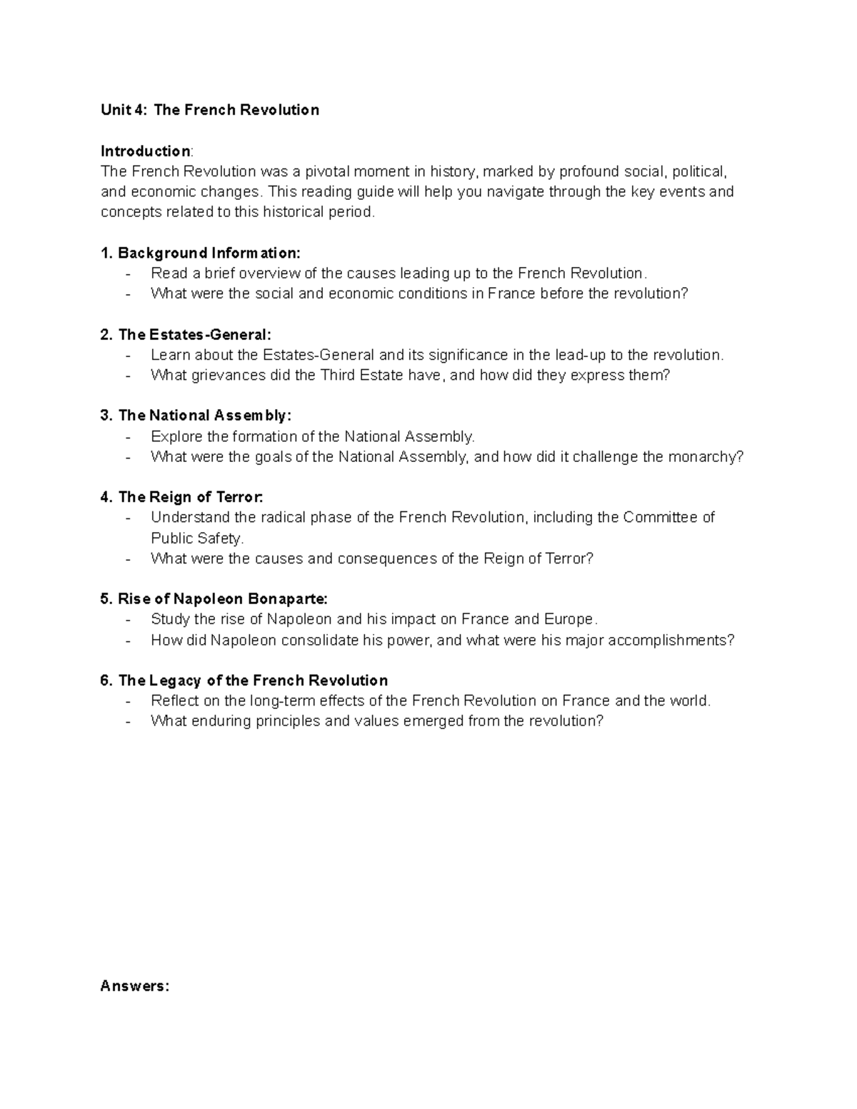 Unit 4 French Revolution Guided Practice - Unit 4: The French ...
