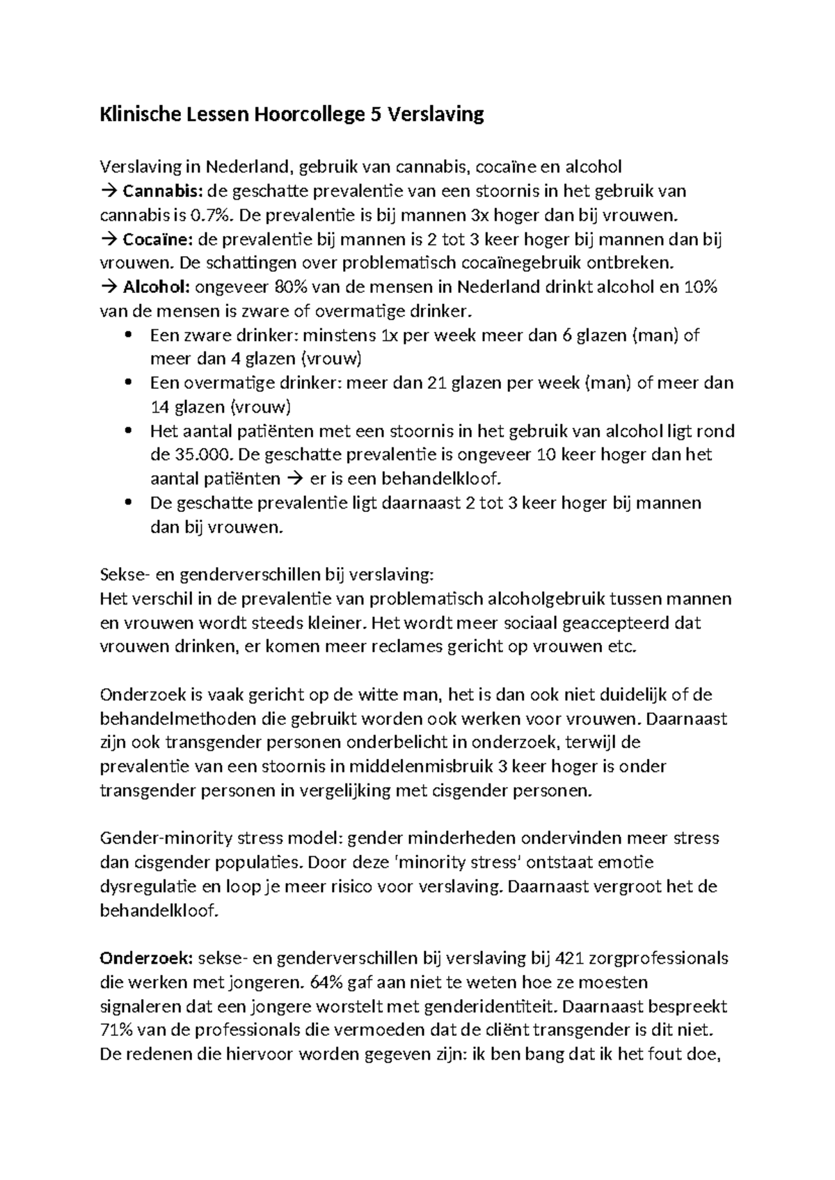 Klinische Lessen Hoorcollege 5: Verslaving en Genderverschillen ...