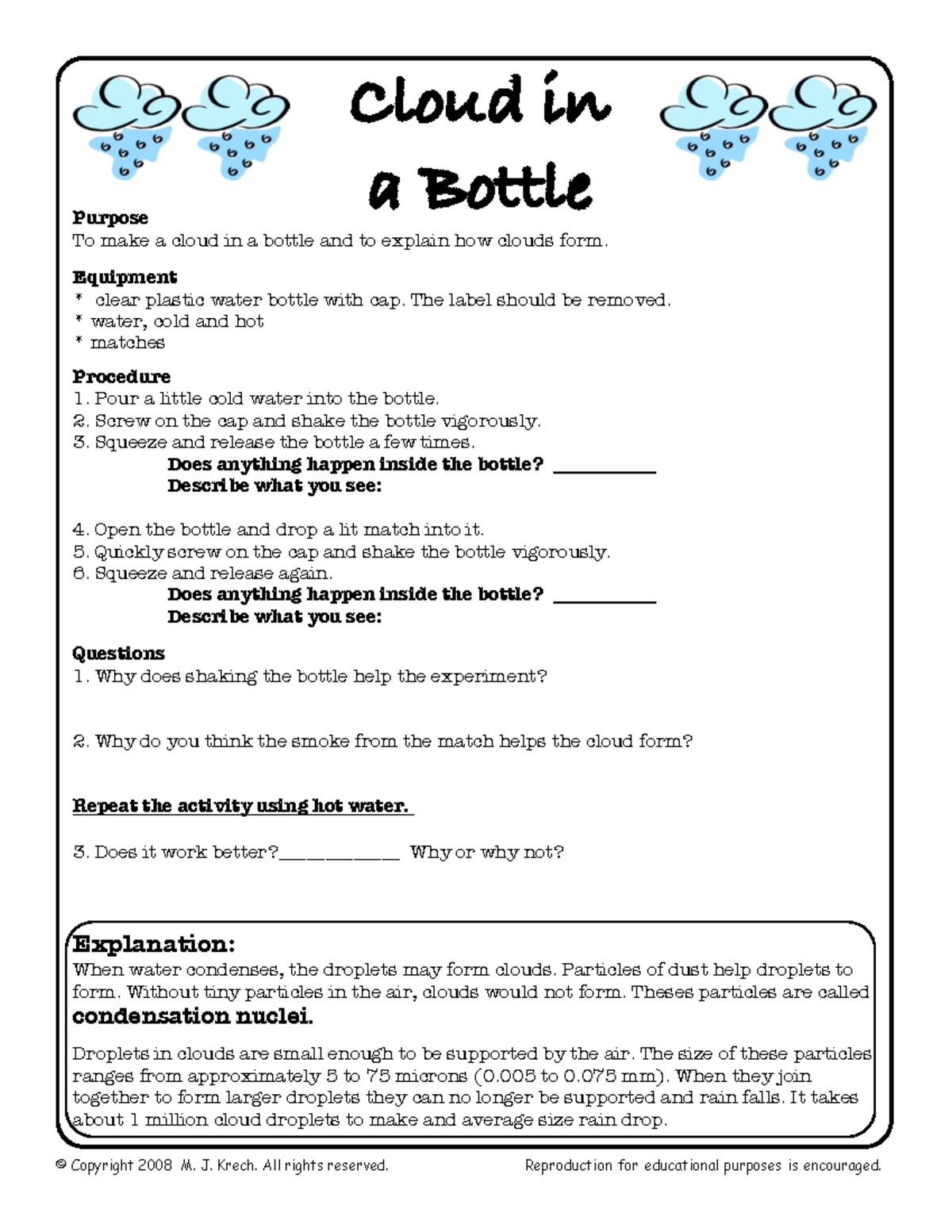 Cloud in a Bottle (WP) - Purpose To make a cloud in a bottle and to ...