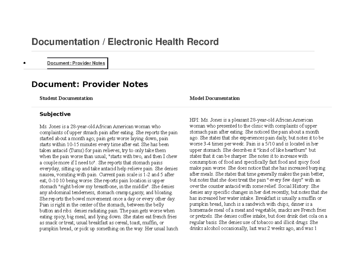 Abdominal soap note example - Documentation / Electronic Health Record ...