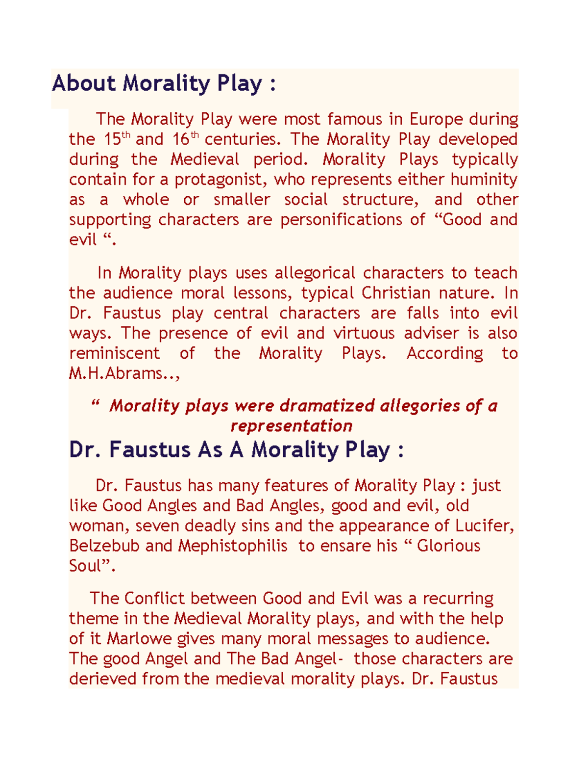 Dr. Faustus: Analyzing Morality Play Elements in the Text - Studocu