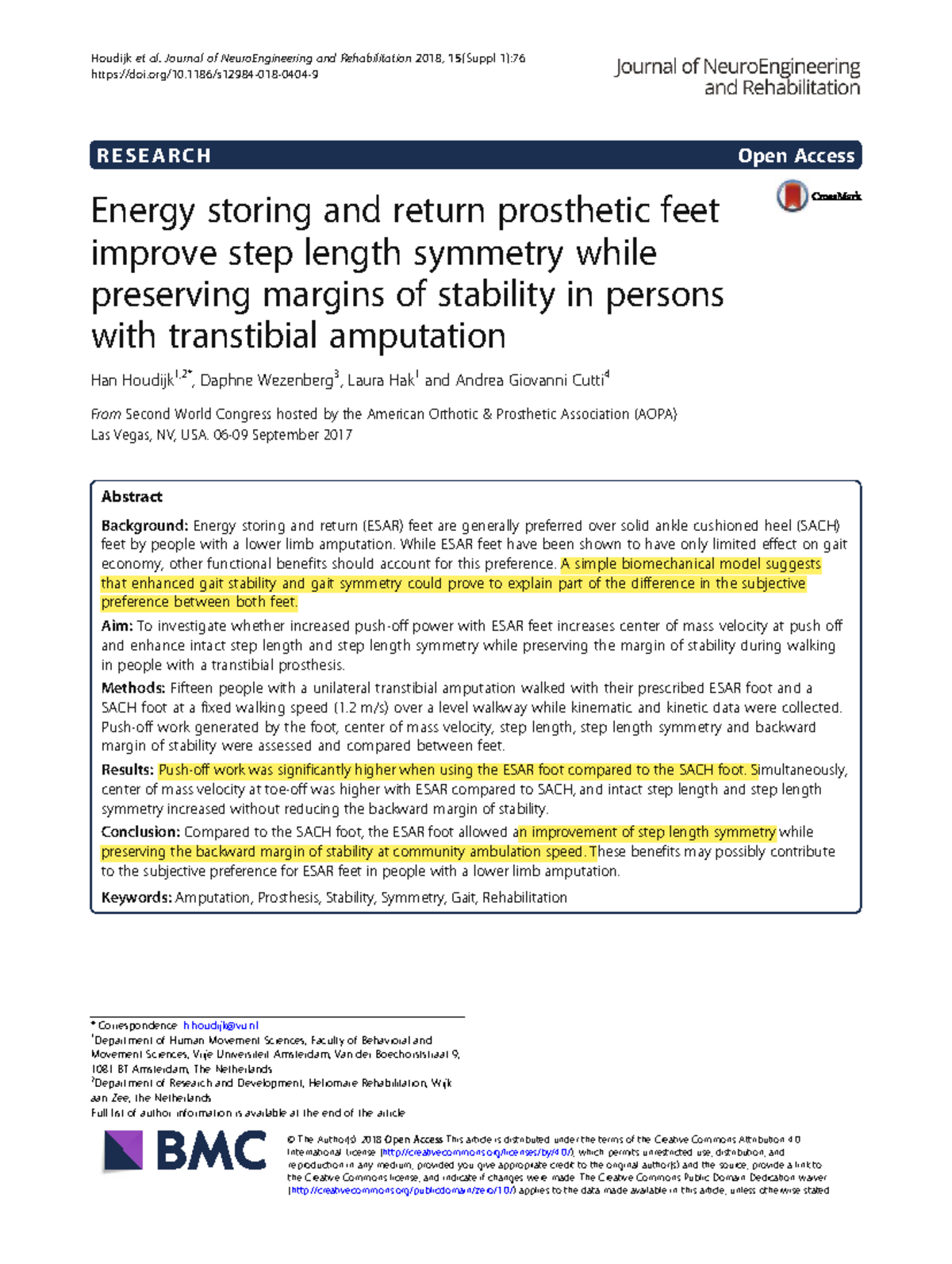 Energy Storing and Return Feet: Enhancing Gait Stability in Transtibial ...