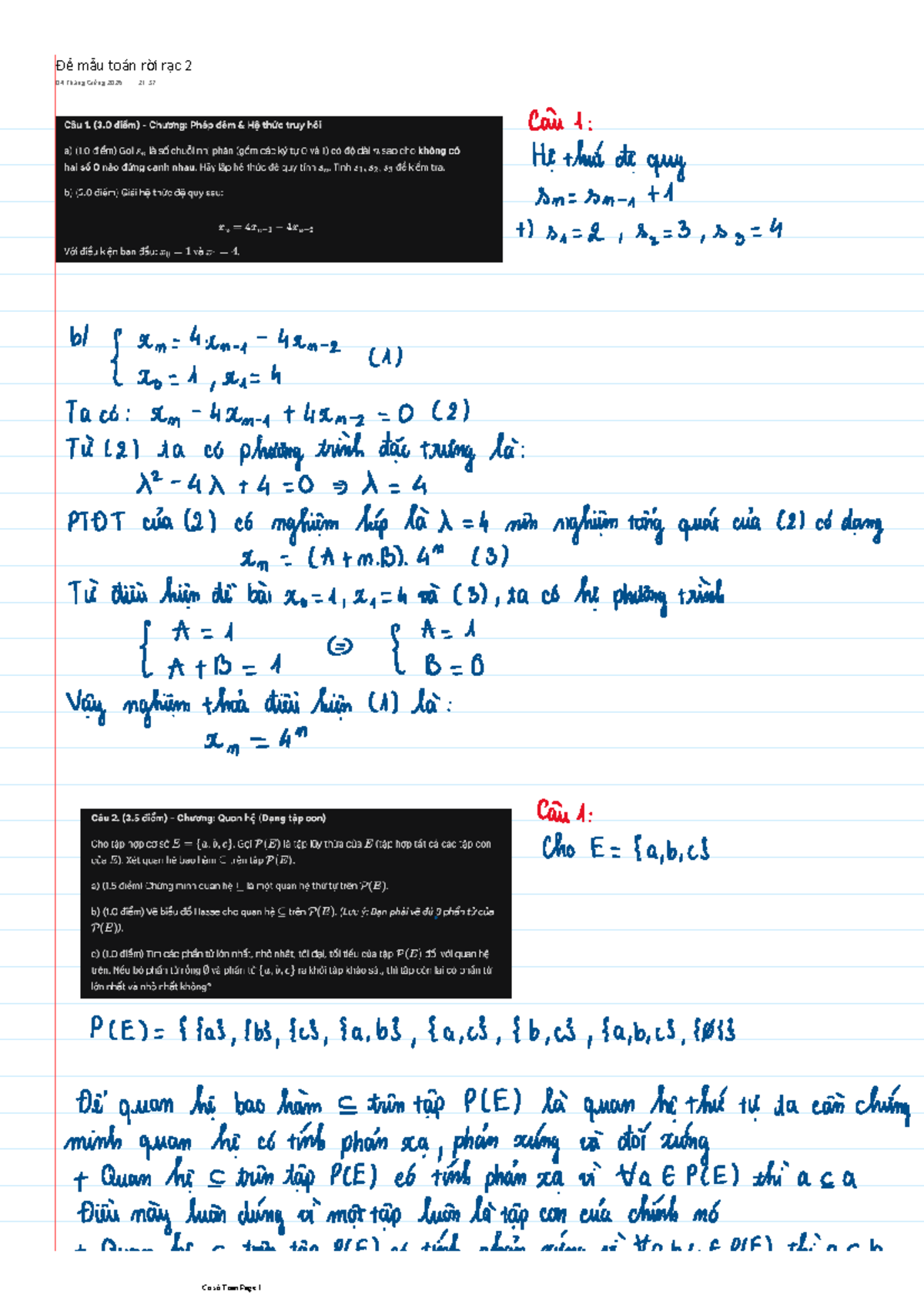 Đề mẫu toán rời rạc 2 - okokok - Toán rời rạc - Đề mẫu toán rời rạc 21 ...