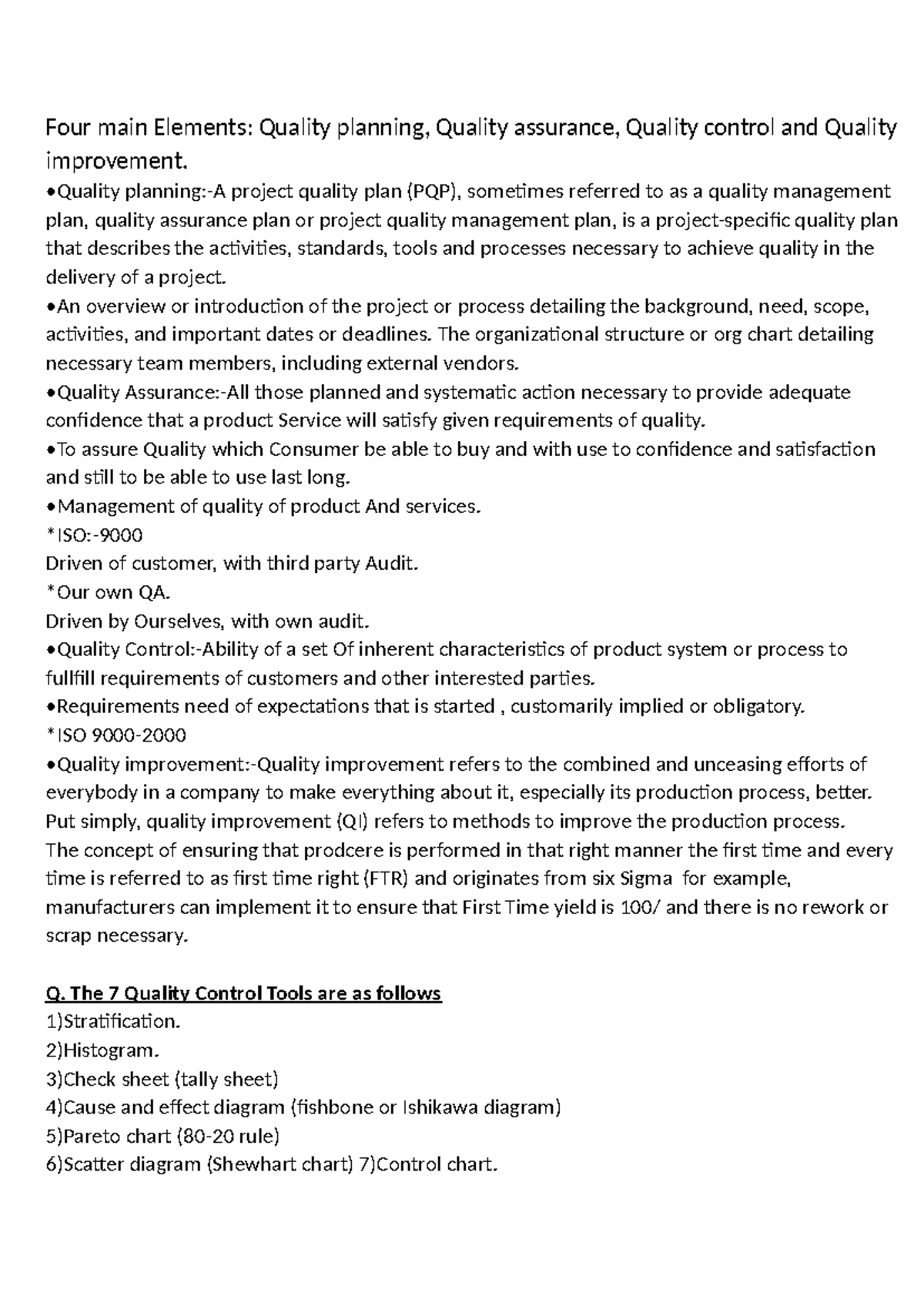 Quality Management Essentials: PQP, QA, QC, and QI Overview - Studocu