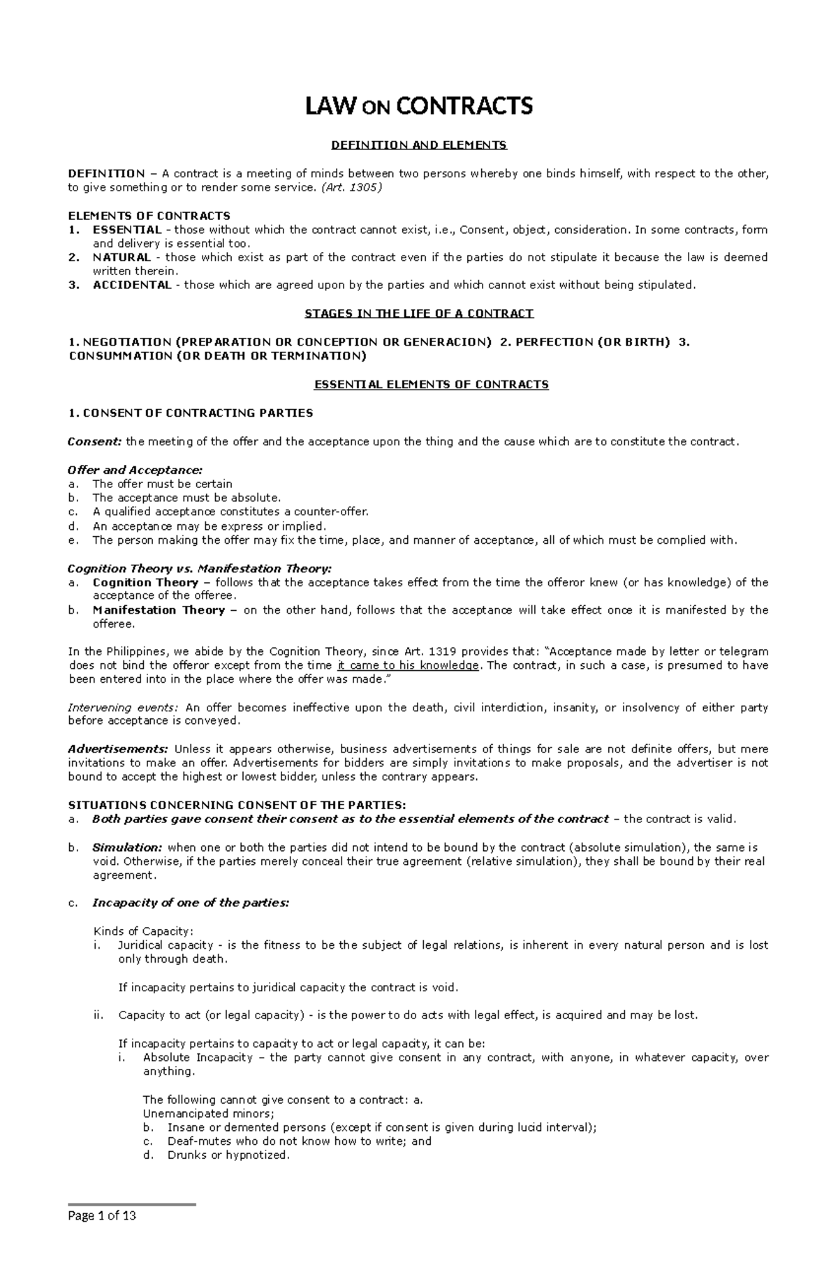 RFBT 02 Contracts 1 - Essential Elements and Definitions of Contracts ...