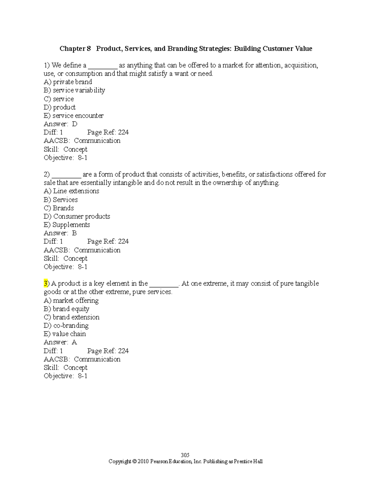 Chapter 8 Practice Questions - Marketing Test Bank - Studocu