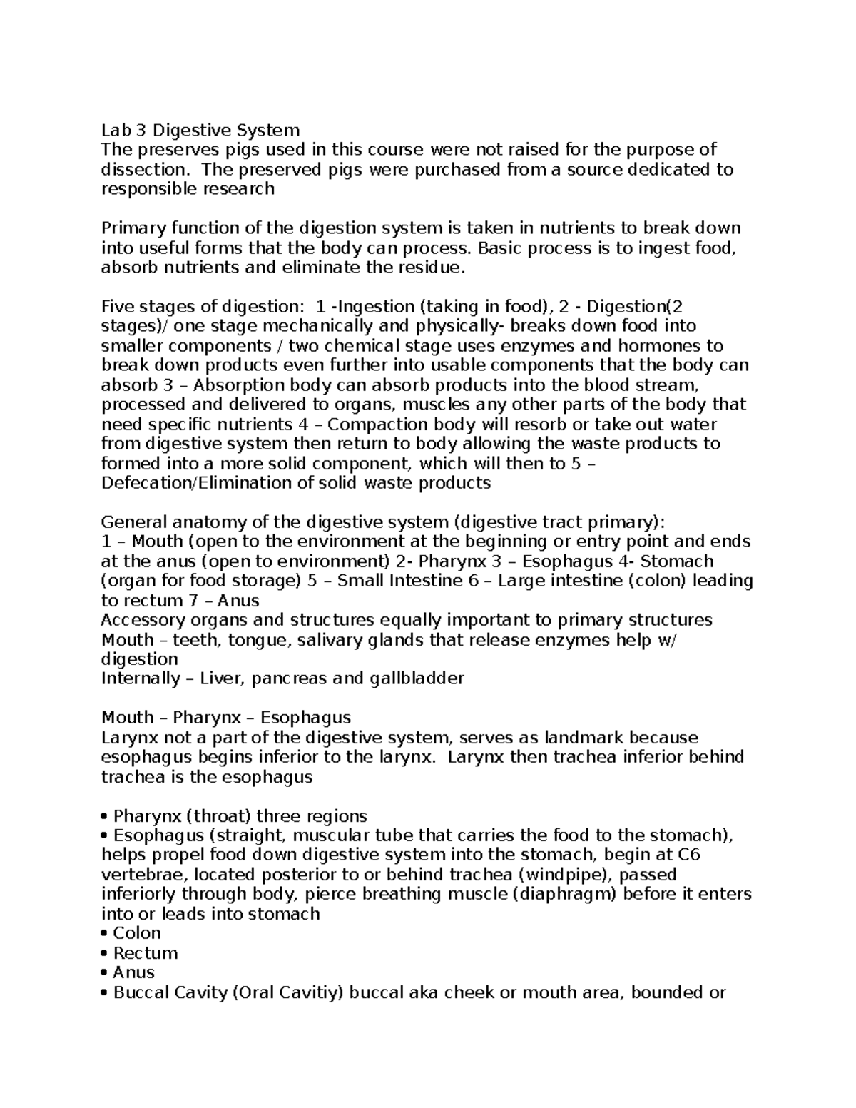 Lab 3 Digestive System A& P 1 - Lab 3 Digestive System The preserves ...