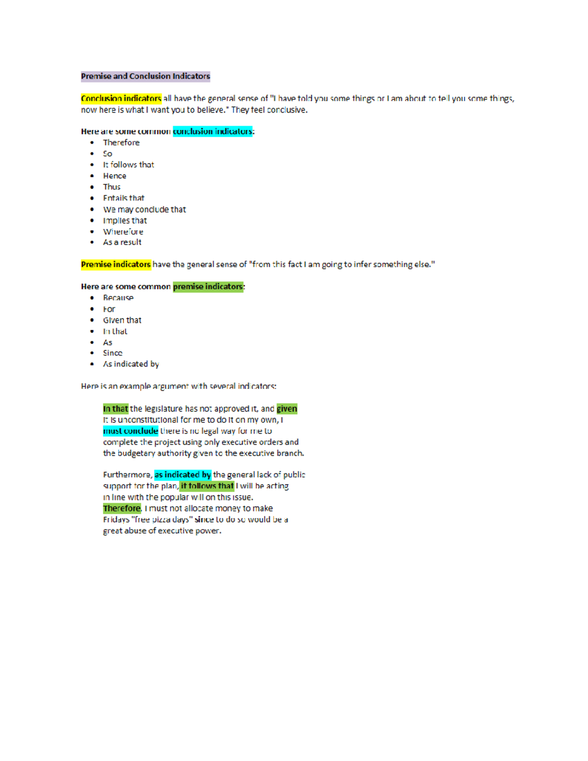 Premise and Conclusion Indicators - Here are some common conclusion ...