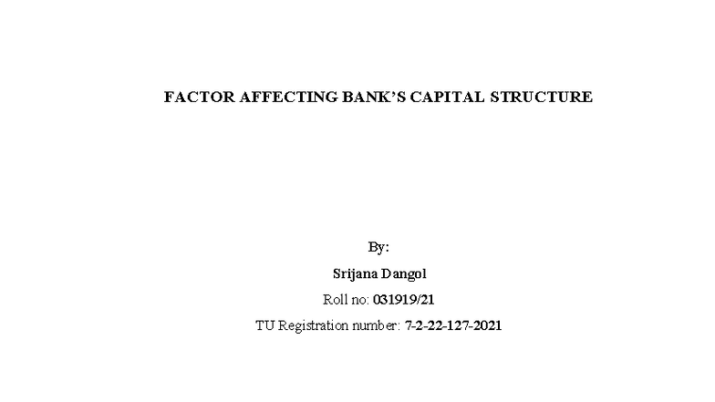 Factors Influencing Capital Structure: A BBA Summer Project (BBA 2024 ...