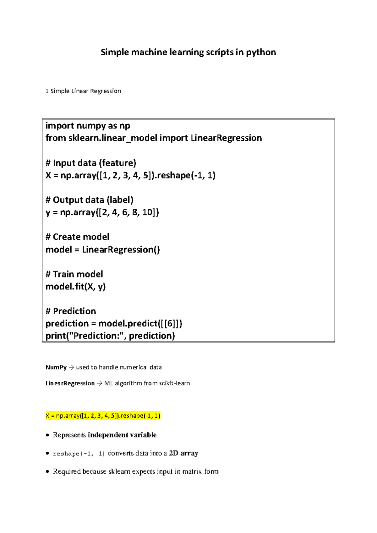 Python ML Scripts: Simple Linear Regression Overview - Studocu