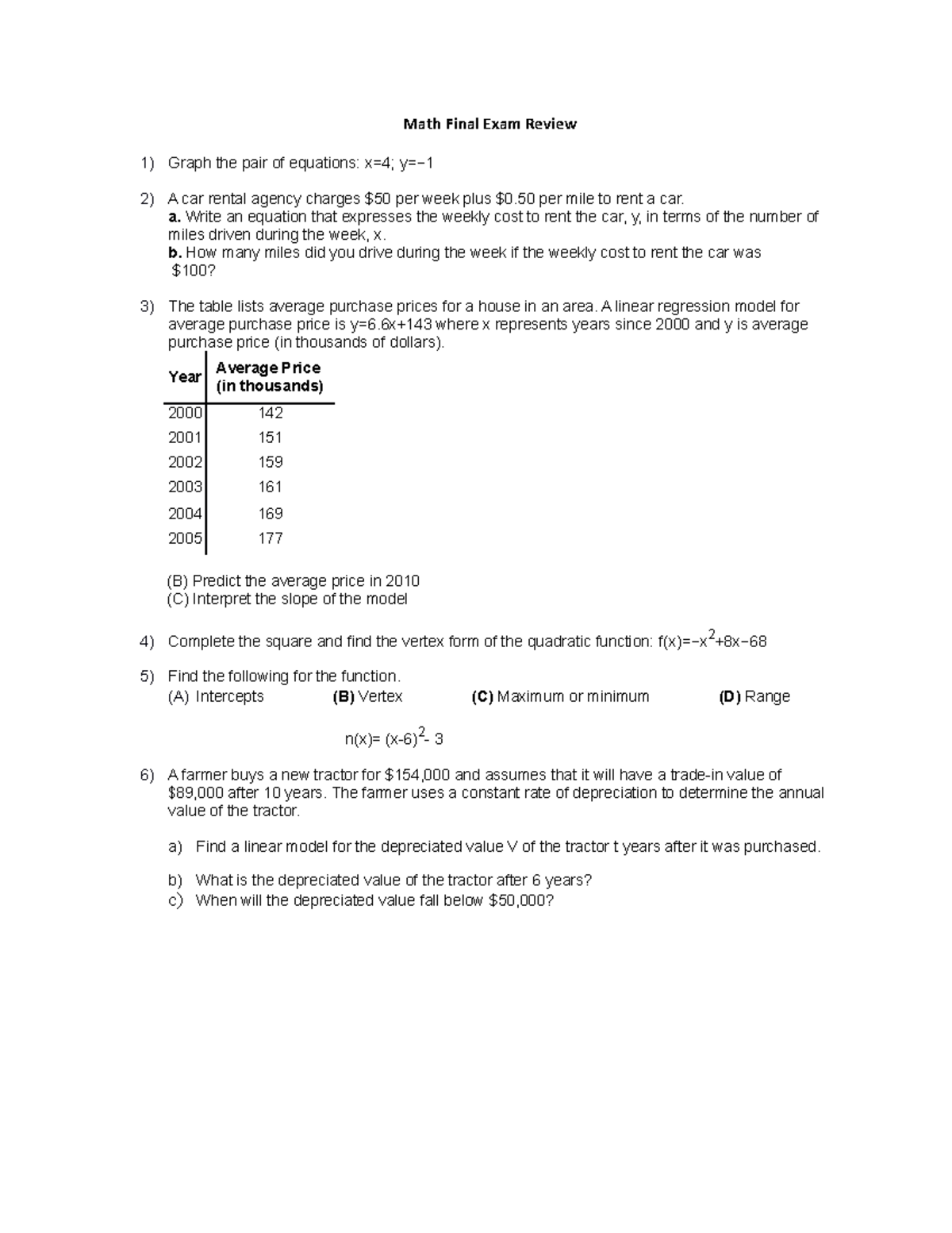 Math 101 Final Exam Review: Key Topics and Problem Solving Strategies ...