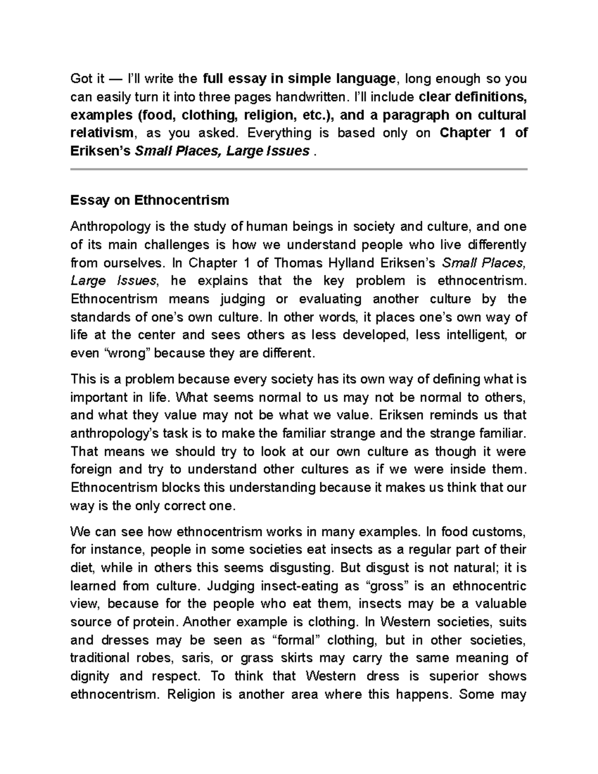 APL 220 Essay: Understanding Ethnocentrism and Cultural Relativism ...