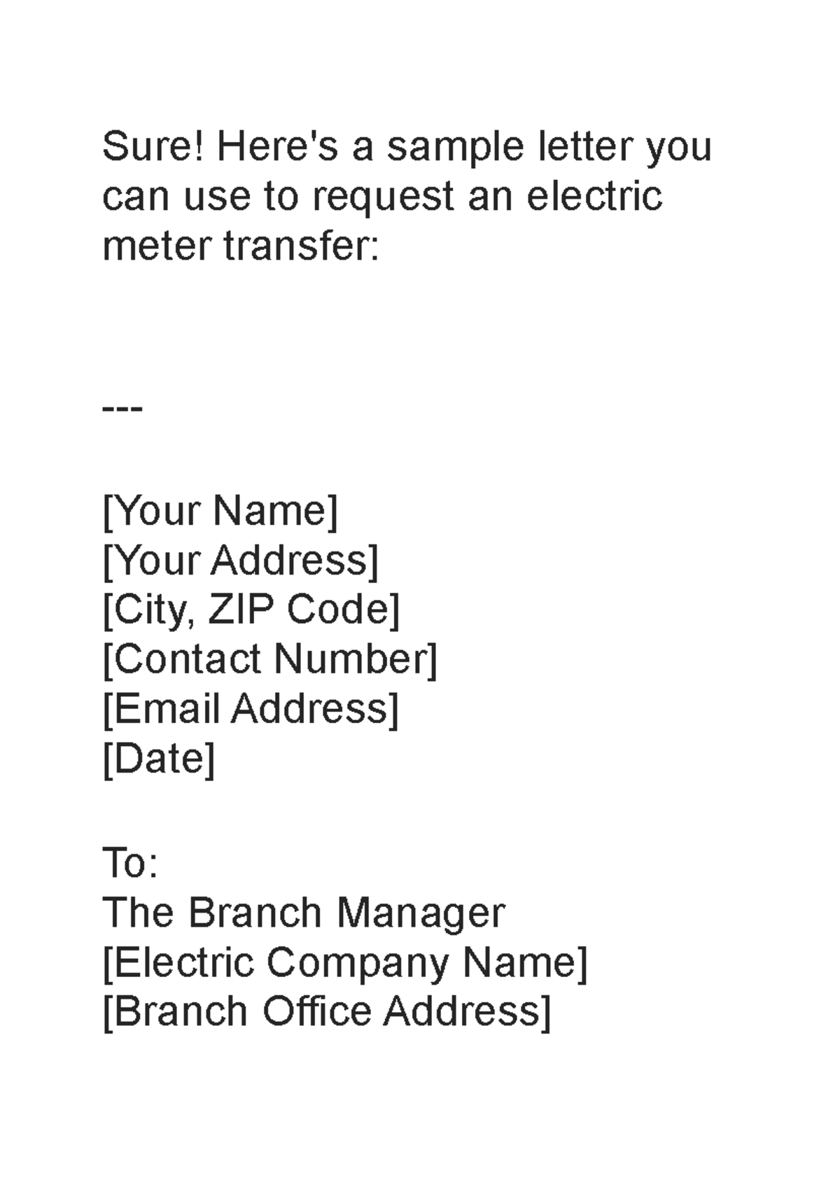 Request Letter for Electric Meter Transfer - 250408 - Studocu