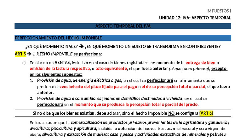 Unidad 12 Impuestos I: Aspecto Temporal del IVA y Hecho Imponible - Studocu