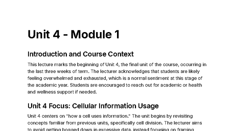 Unit 4 - Module 1: Introduction to Cellular Information and Division ...
