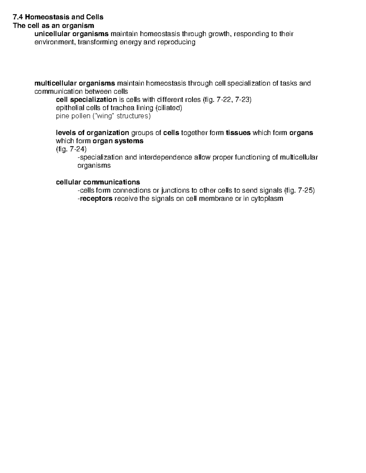 7.4 Homeostasis and Cellular Functions: Notes on Organisms - Studocu