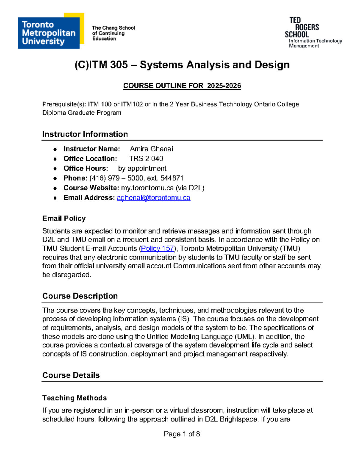 (C)ITM 305 Course Outline: Systems Analysis & Design Overview - Studocu