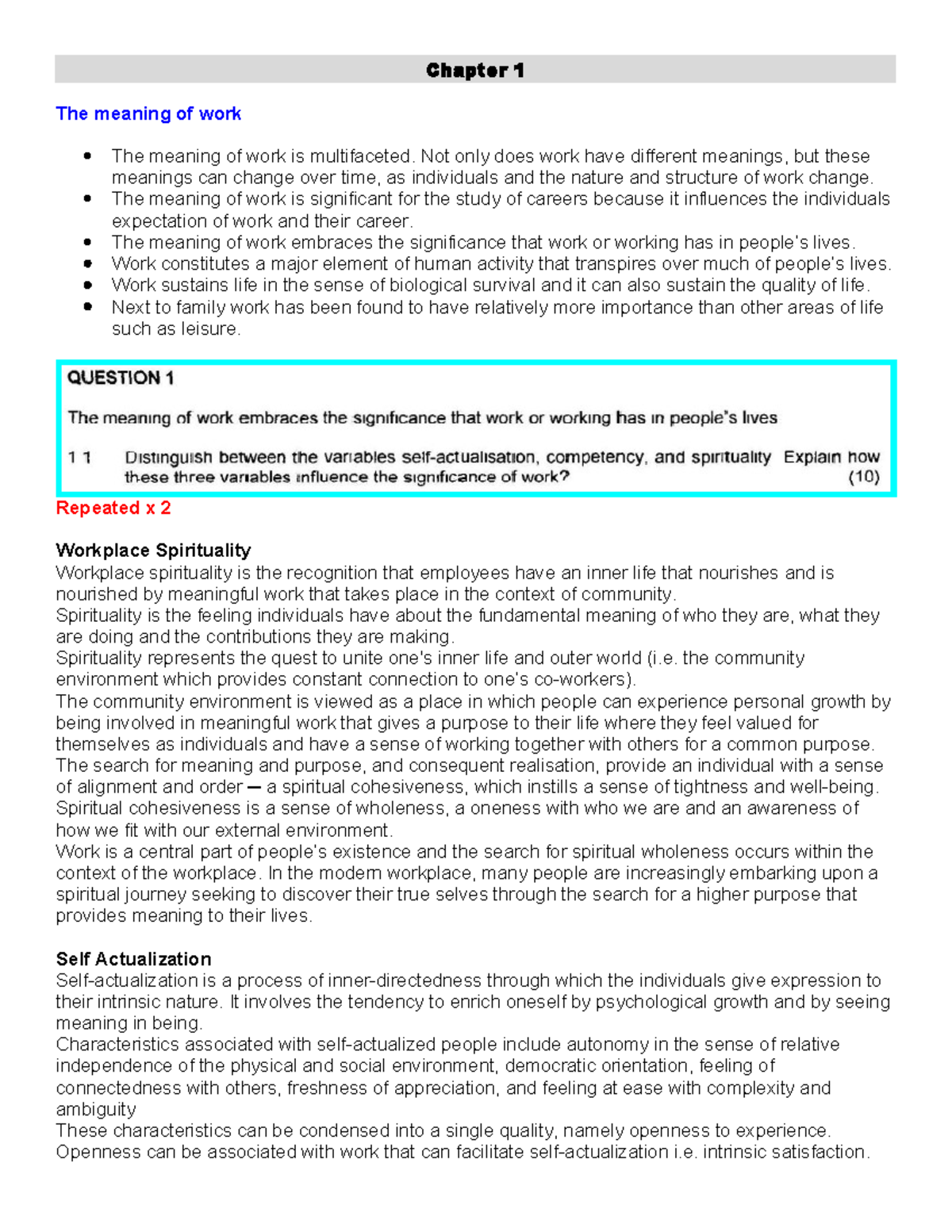 Chapter 1: The Meaning of Work in Career Development (Course Code: Exam ...