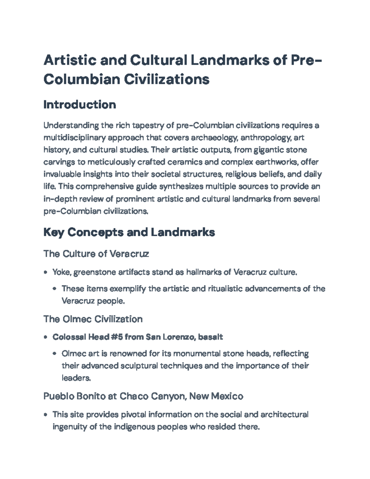Artistic and Cultural Landmarks of Pre-Columbian Civilizations Guide ...