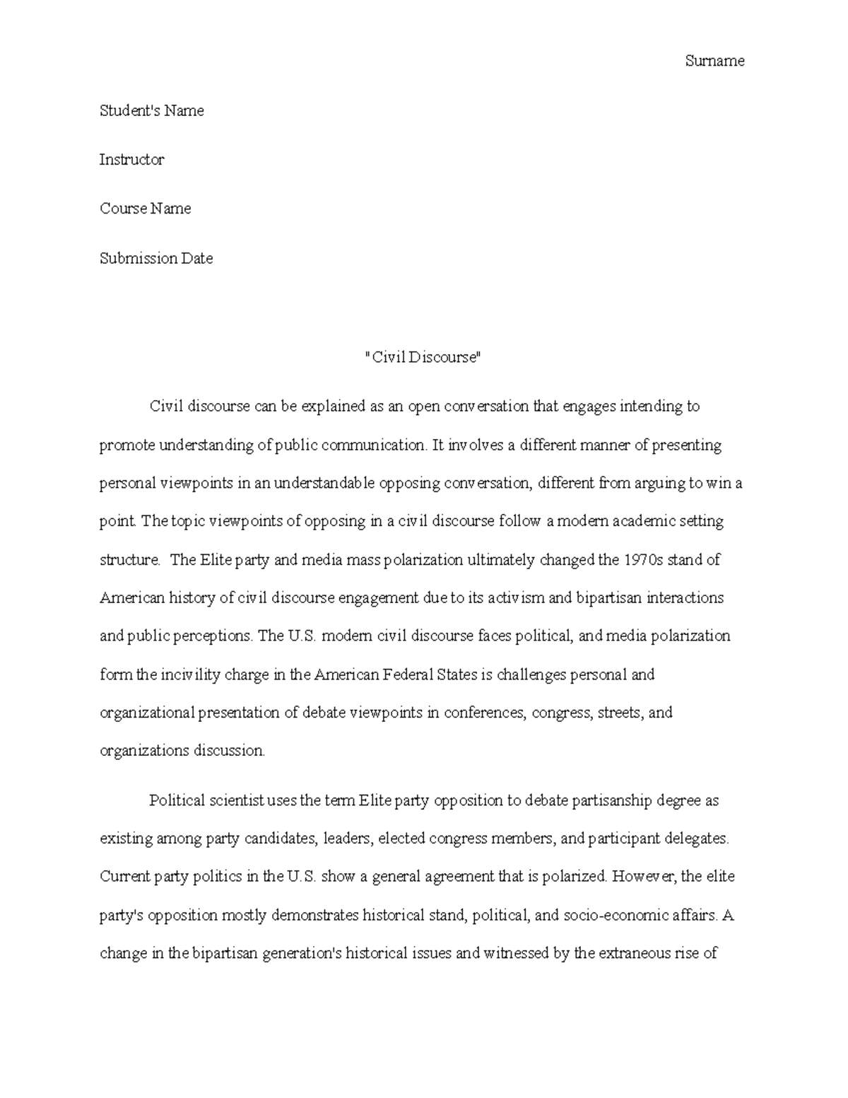 CIV 101 - Final Exam Essay: Understanding Civil Discourse in Politics ...
