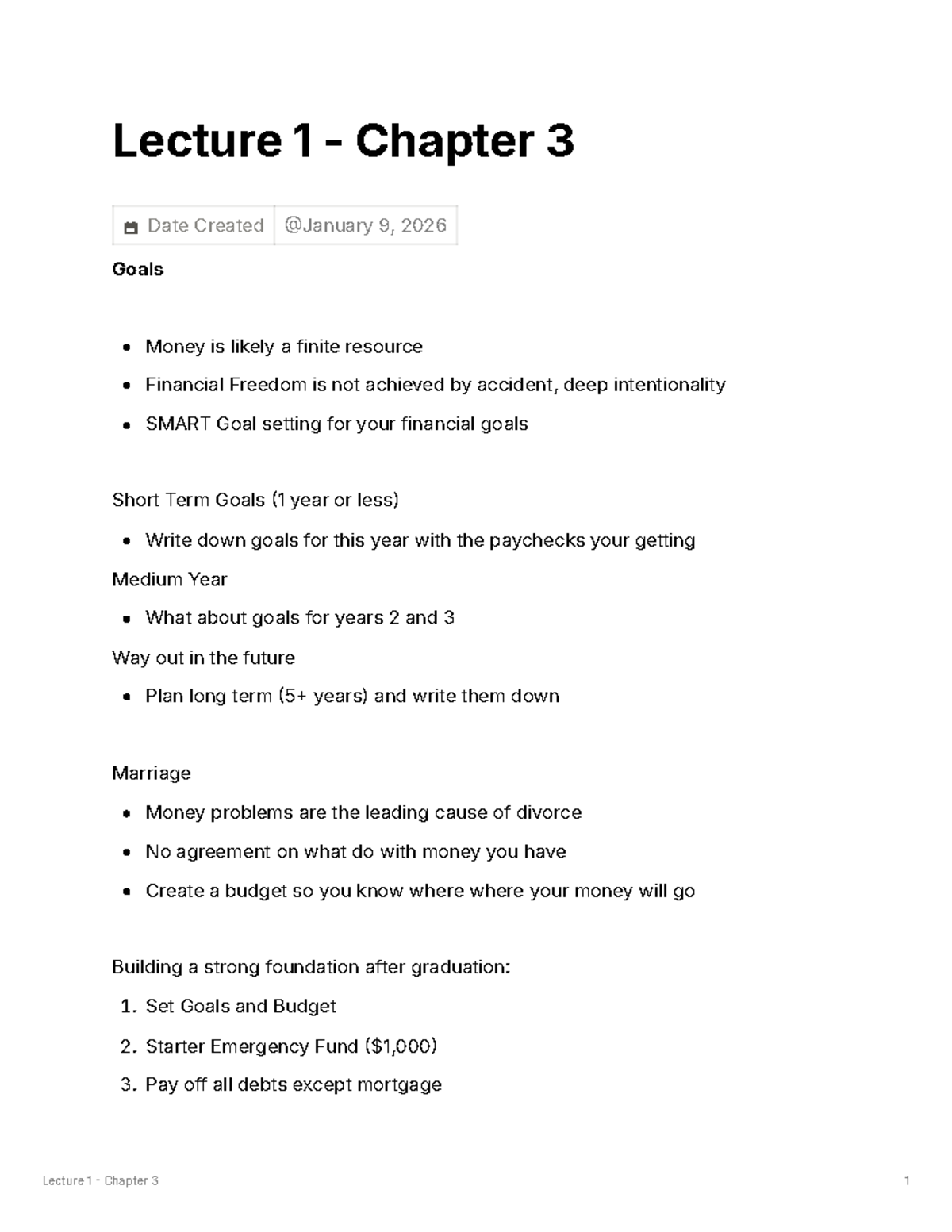MOS 2277 Lecture 1: Chapter 3 Financial Goals & Budgeting Notes - Studocu