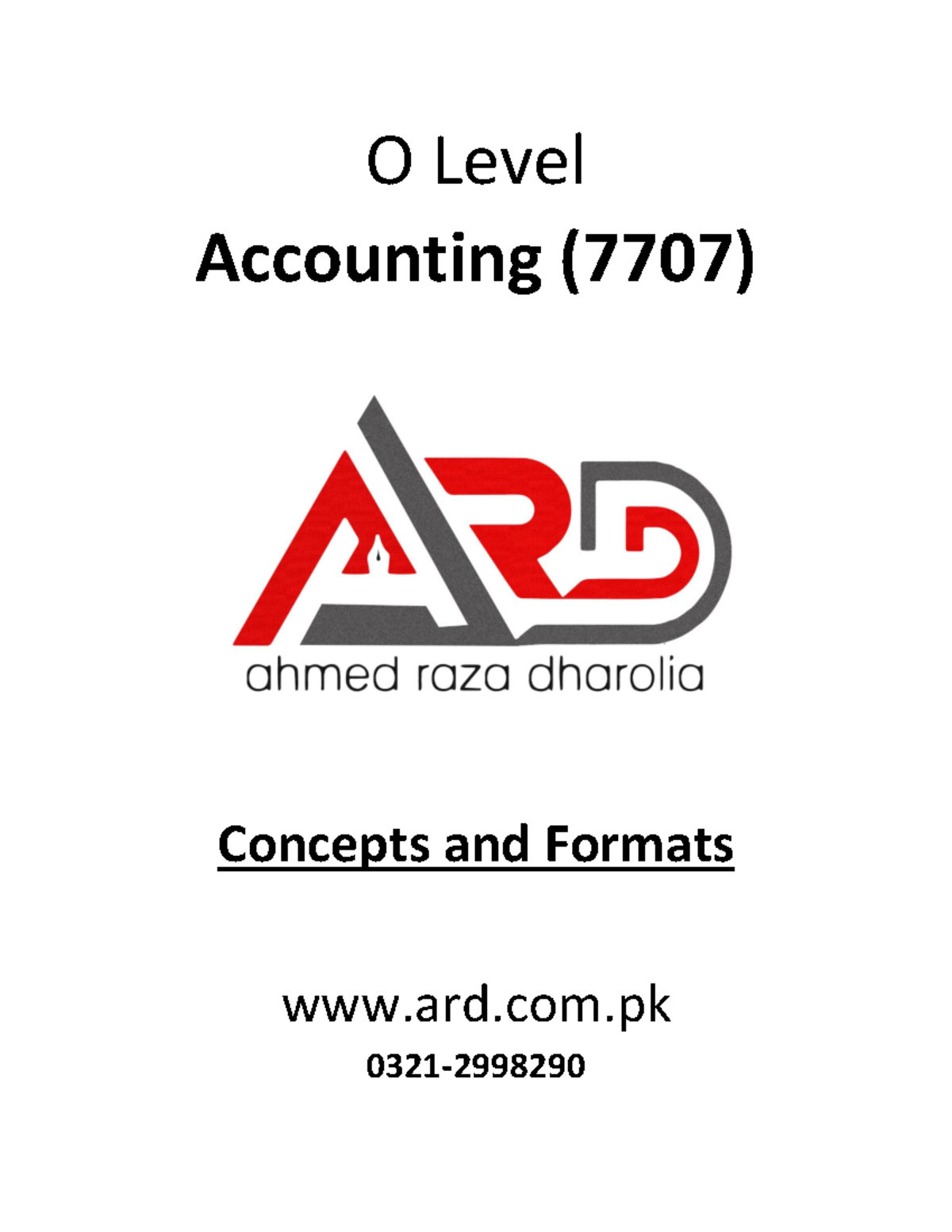 O Level Accounting (7707) Concepts and Formats Index Guide - Studocu