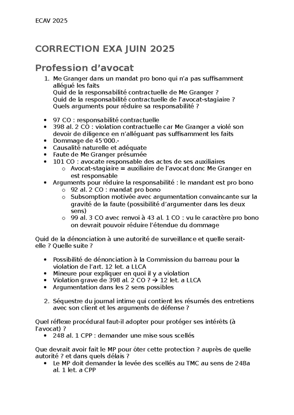 ECAV 2025 Correction Examen Juin 2025 - Analyse des Responsabilités et ...