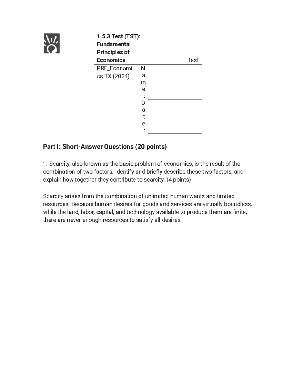1.5.3 Test (TST): Key Concepts in Fundamental Economics - Studocu