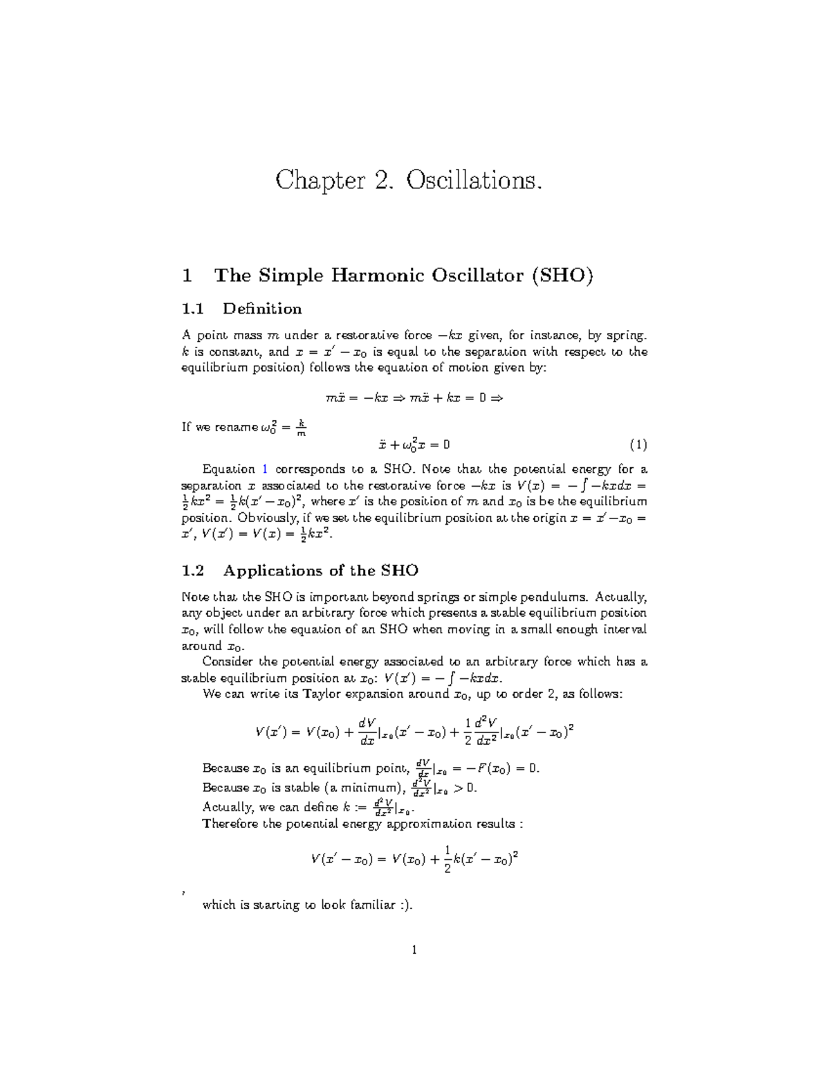 Chapter 2: Oscillations - The Simple Harmonic Oscillator (SHO) - Studocu