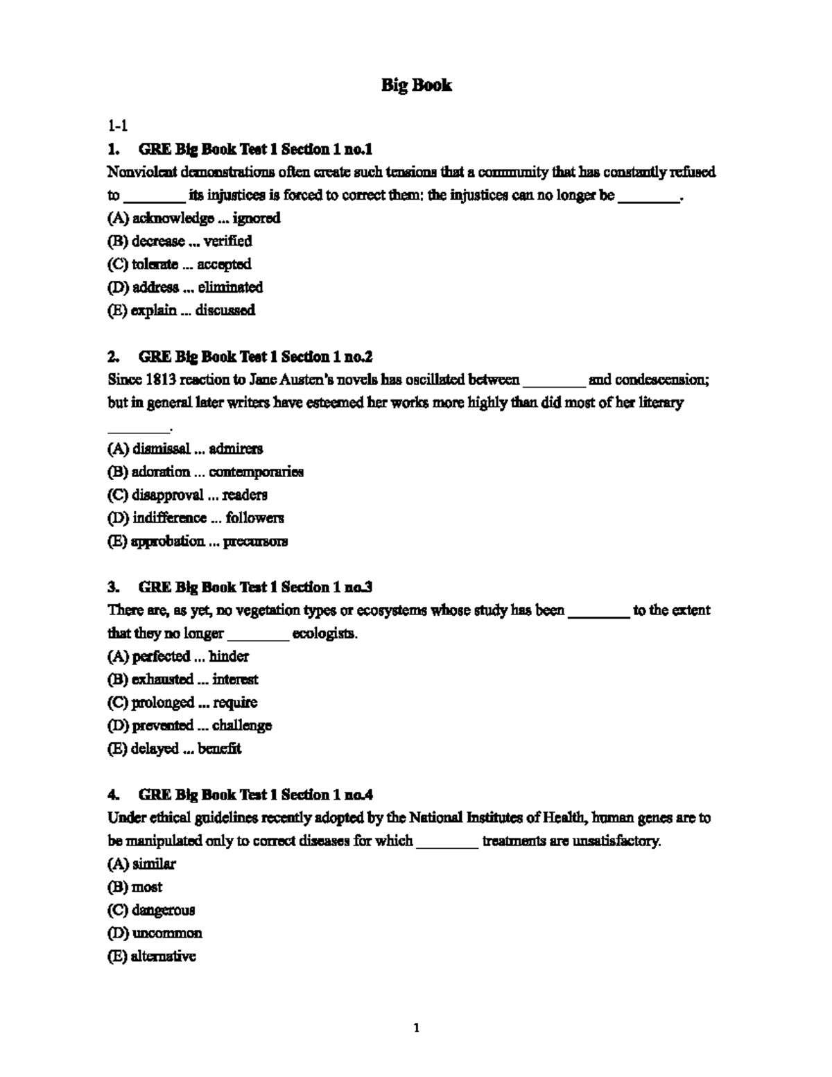 Gre big book sentence completion - Advance English - Studocu