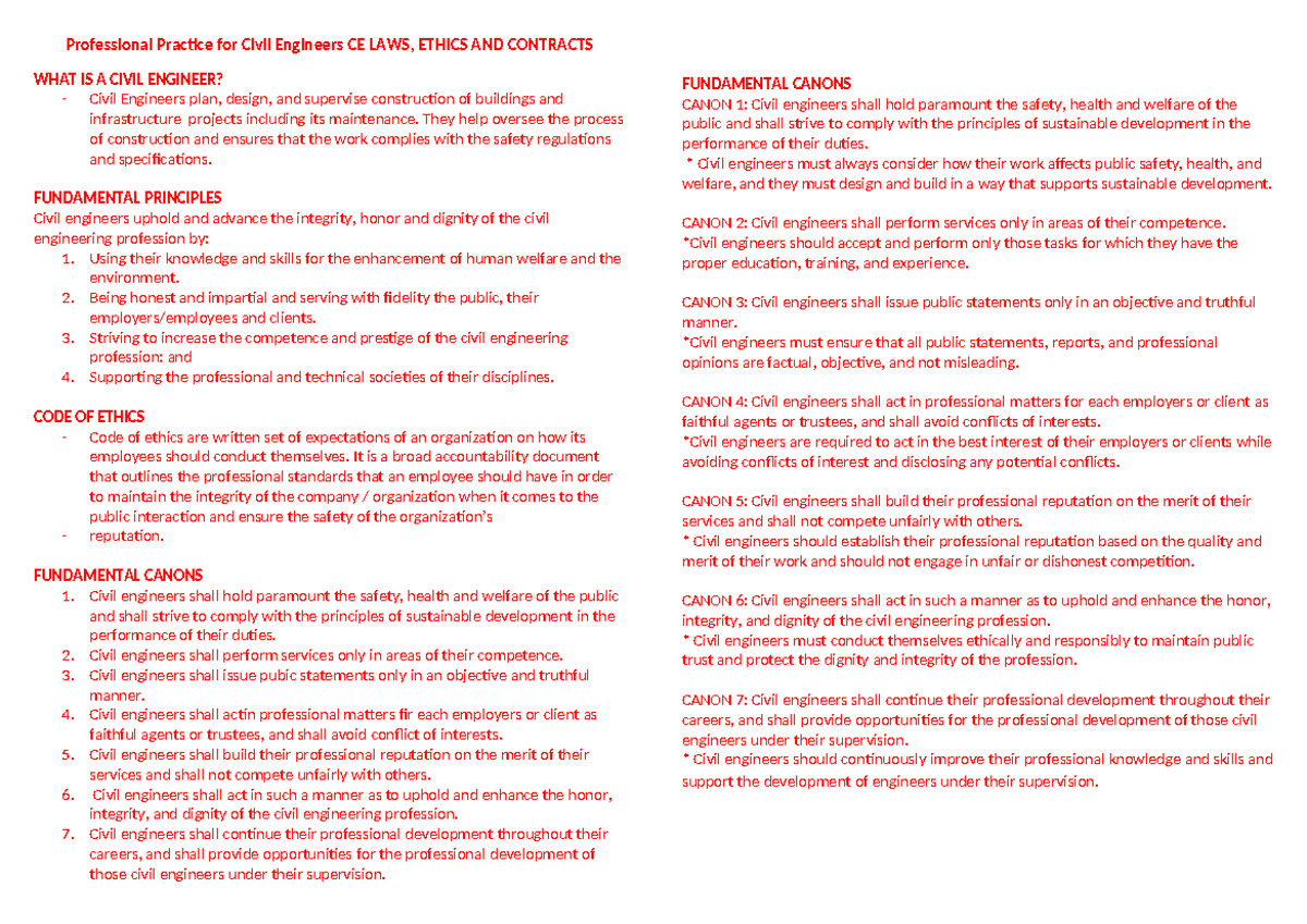 Professional Practice in Civil Engineering CE: Ethics & Codes - Studocu