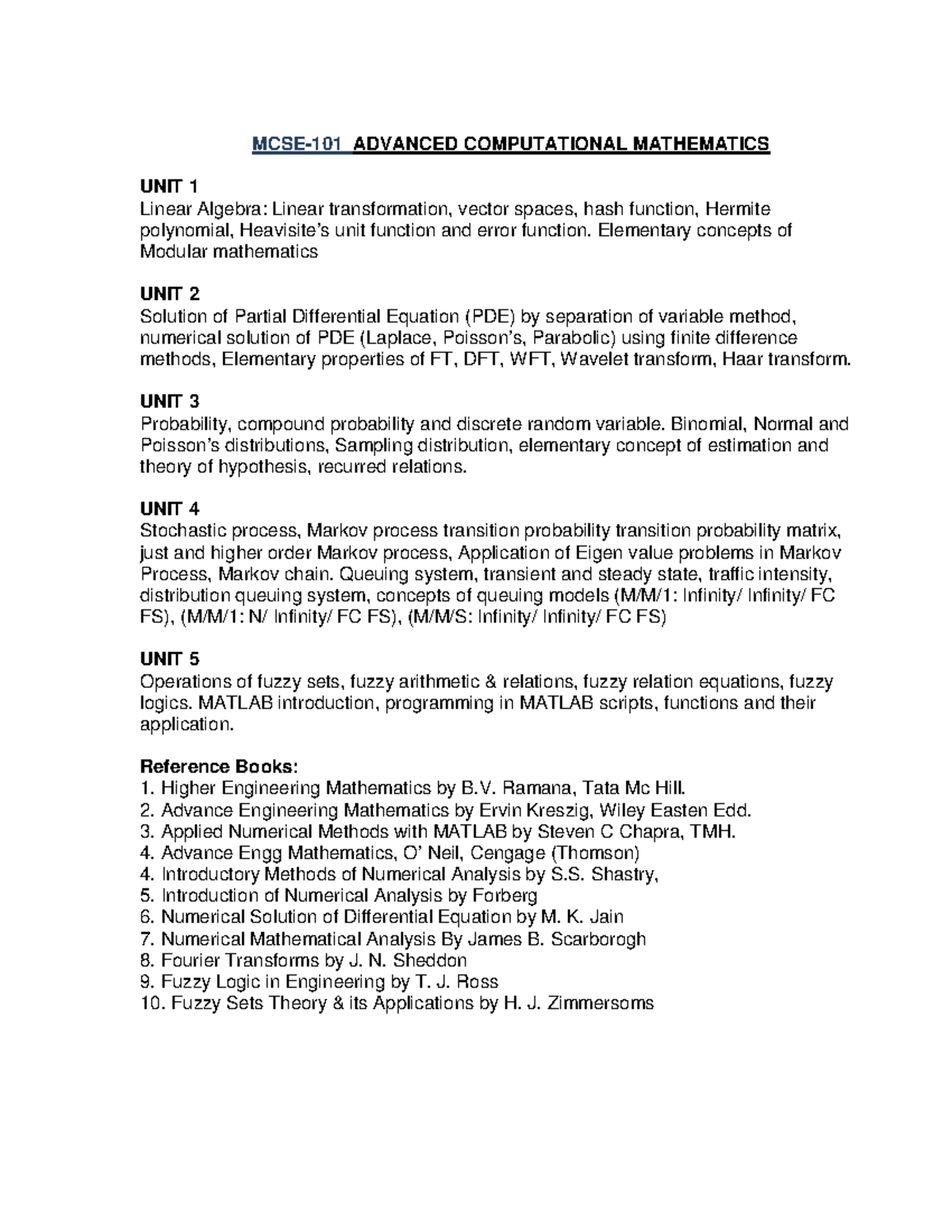 MTECH 1st Sem Syllabus: Advanced Computational Math & Data Structures ...