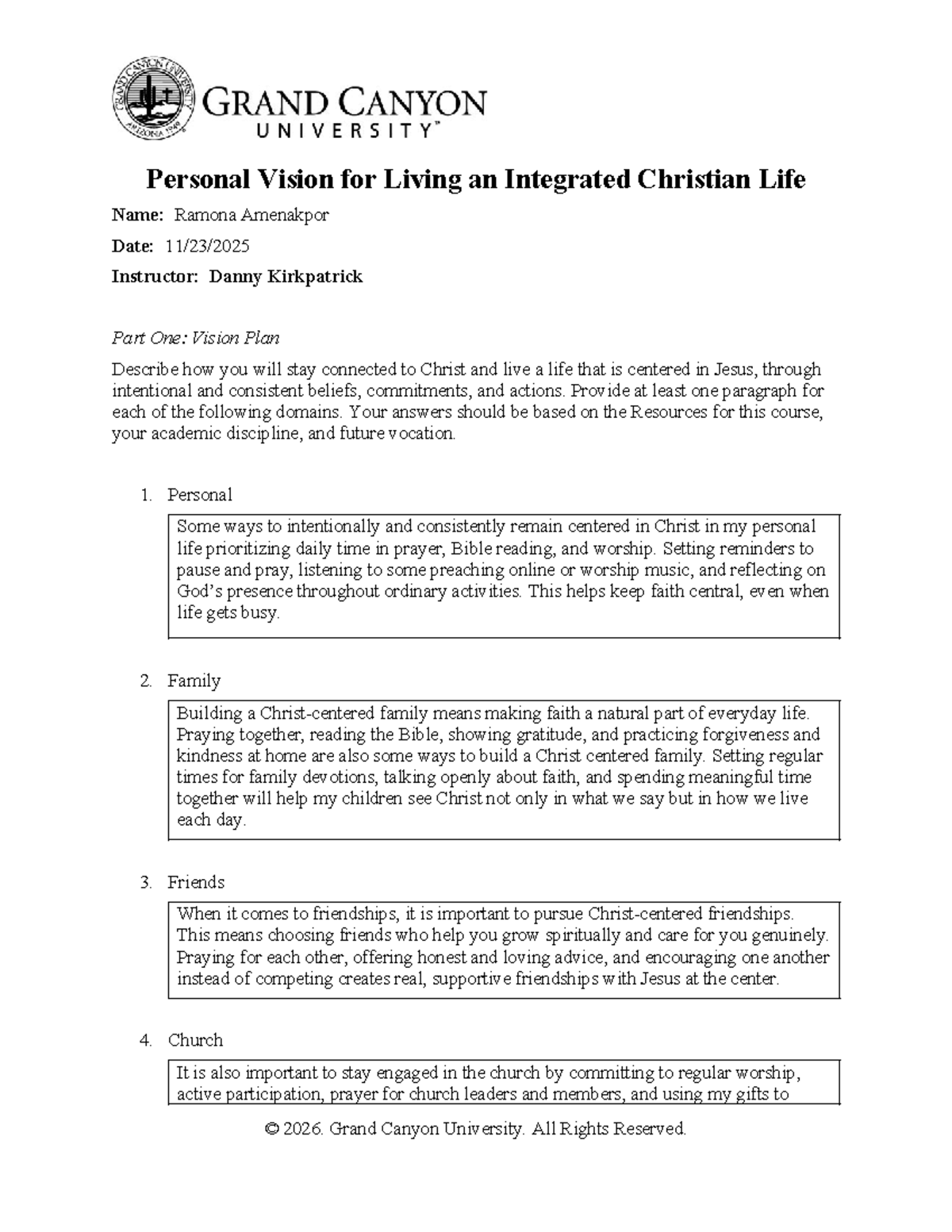 CWV 316 RS T8: Personal Vision for an Integrated Christian Life - Studocu