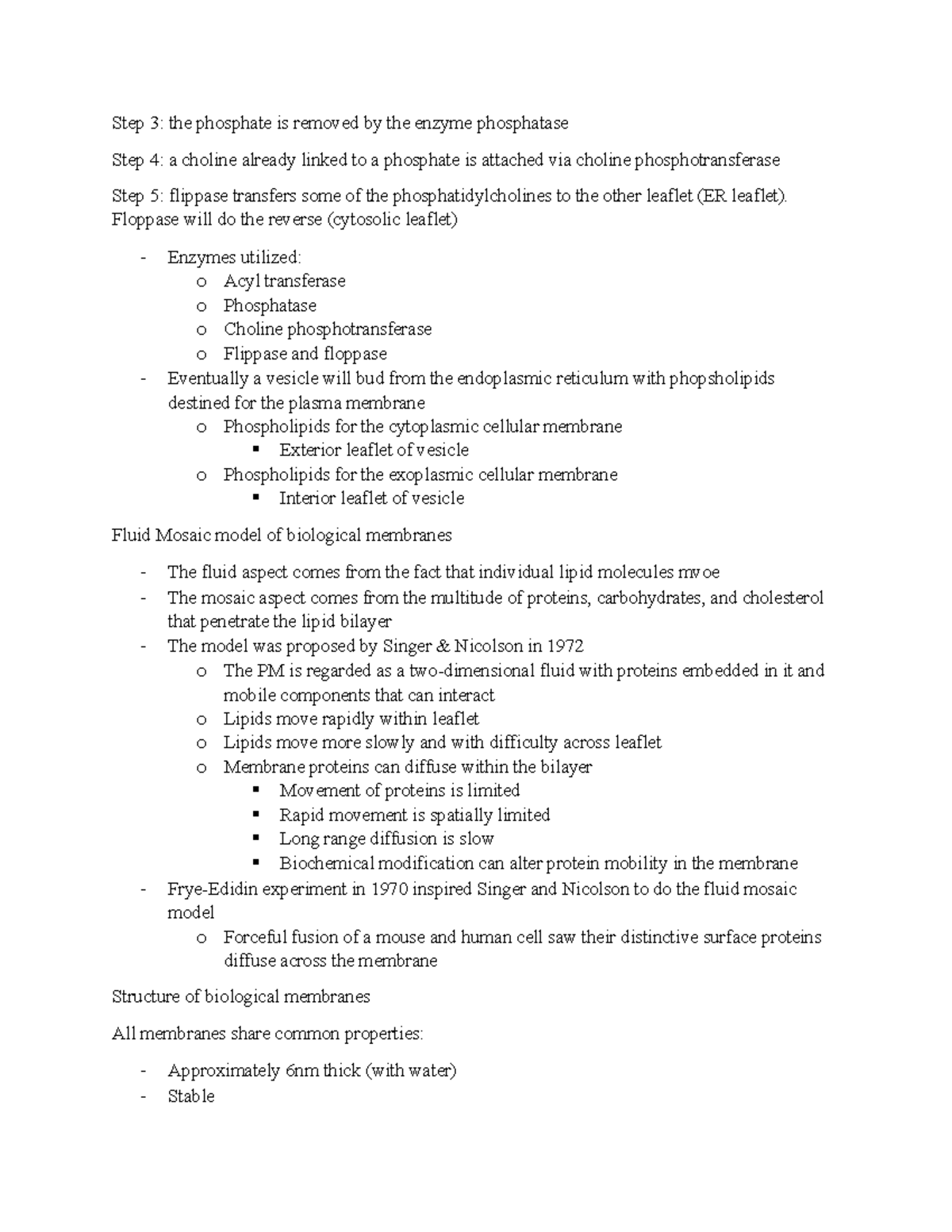 BIOL1090 Lecture Notes: Fluid Mosaic Model & Membrane Dynamics - Studocu