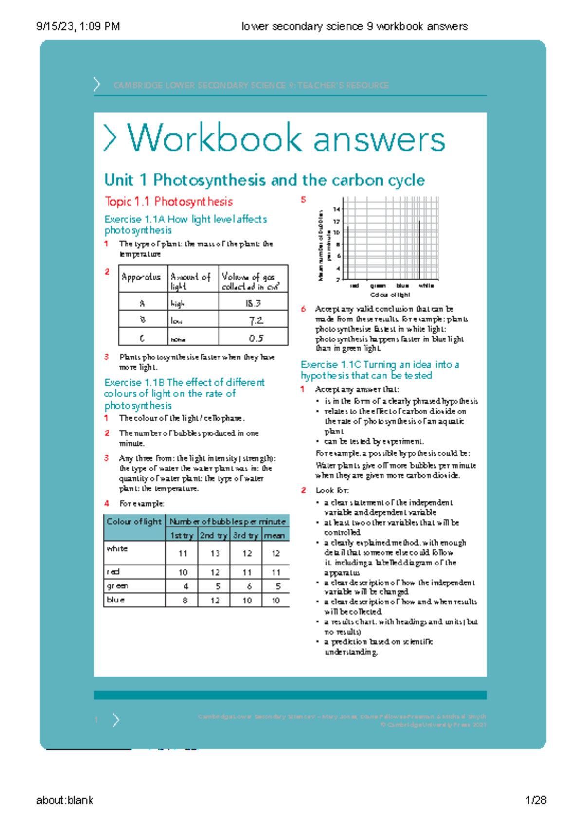 Cambridge Lower Secondary Science 9 Workbook Answers & Solutions - Studocu
