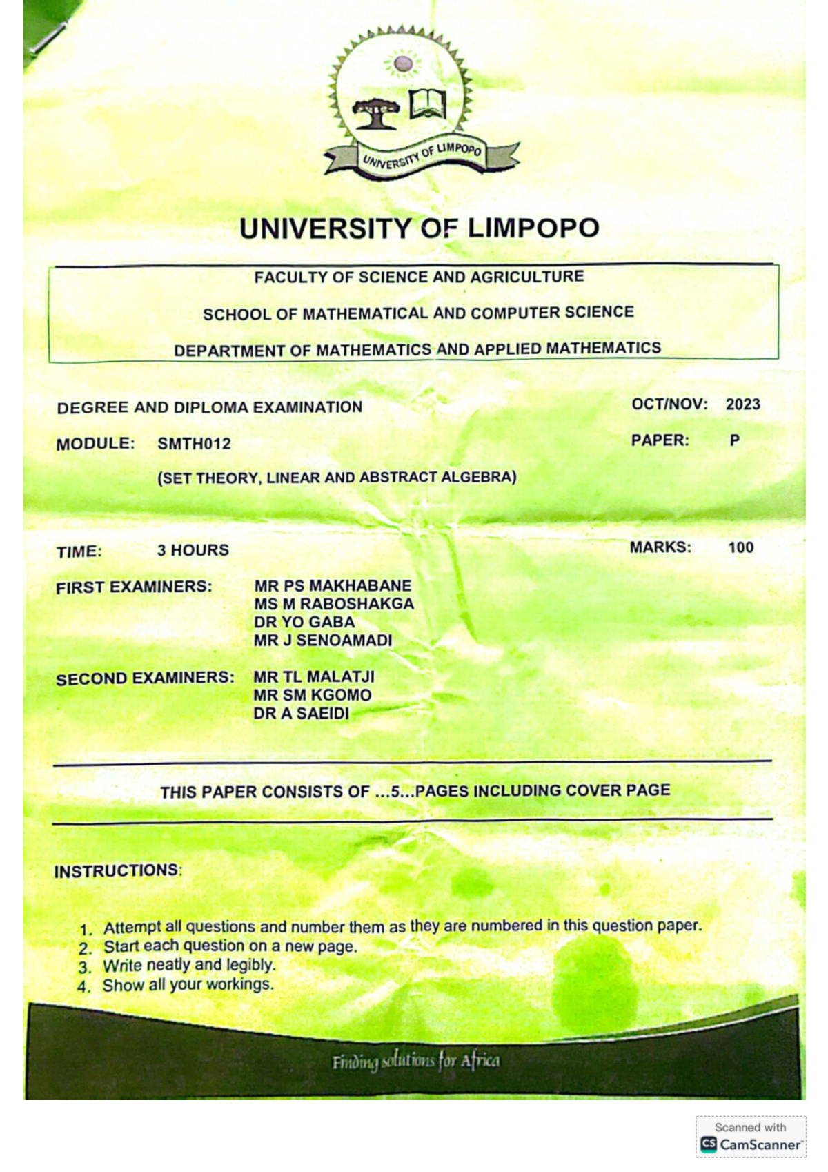 SMTH012 2023 Final Exam - Set Theory & Algebra Questions - Studocu