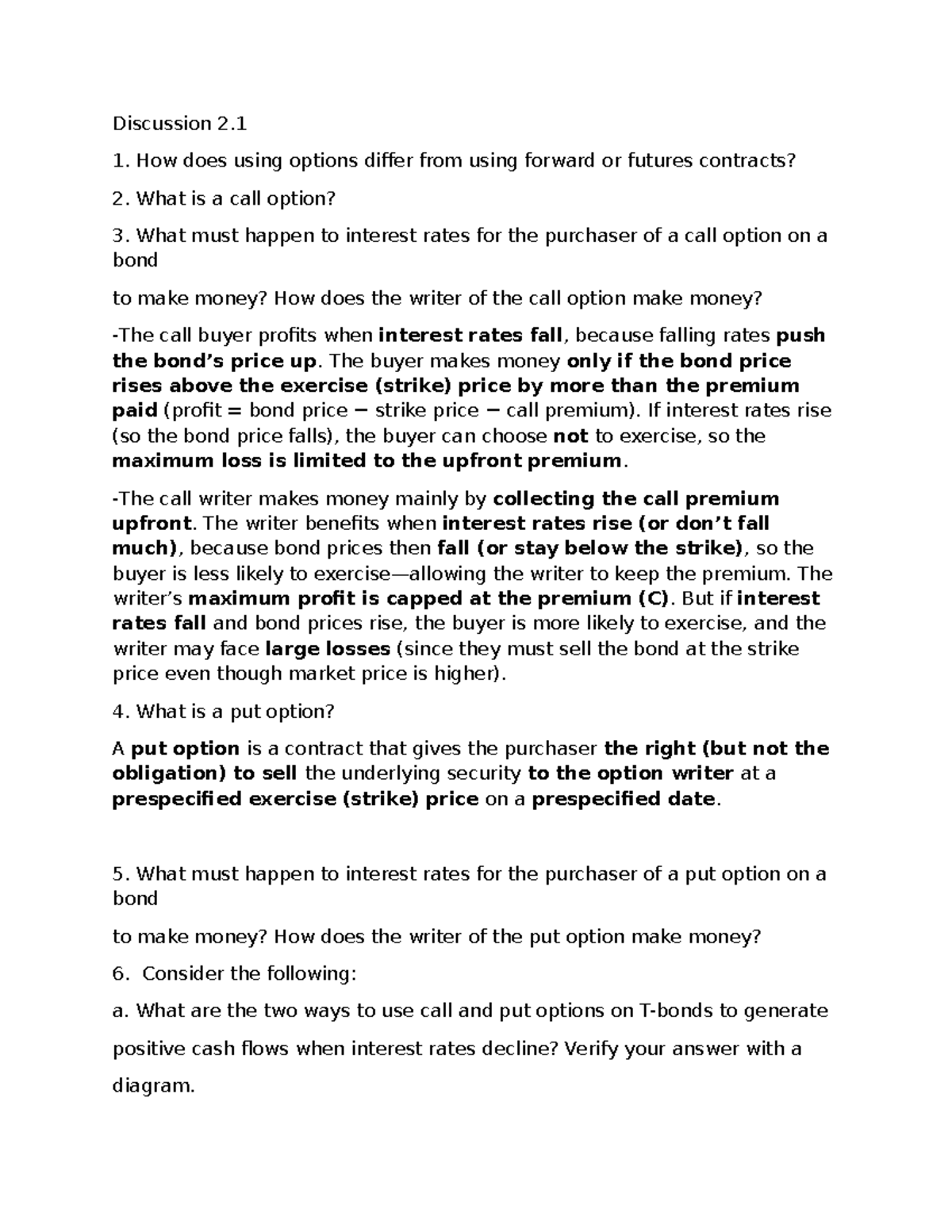 Discussion 2.1: Options vs. Futures & Interest Rate Impacts in Finance ...