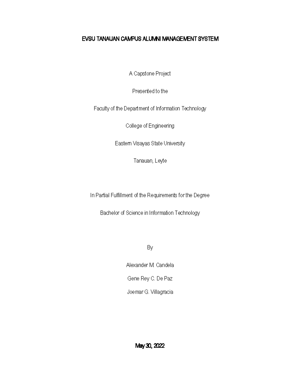 EVSU IT Alumni Management System: Capstone Project Overview - Studocu