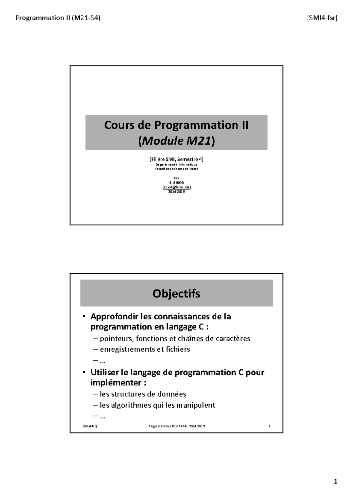 Cours Programmation II SMI S4 fsr - Cours de Programmation II (Module ...