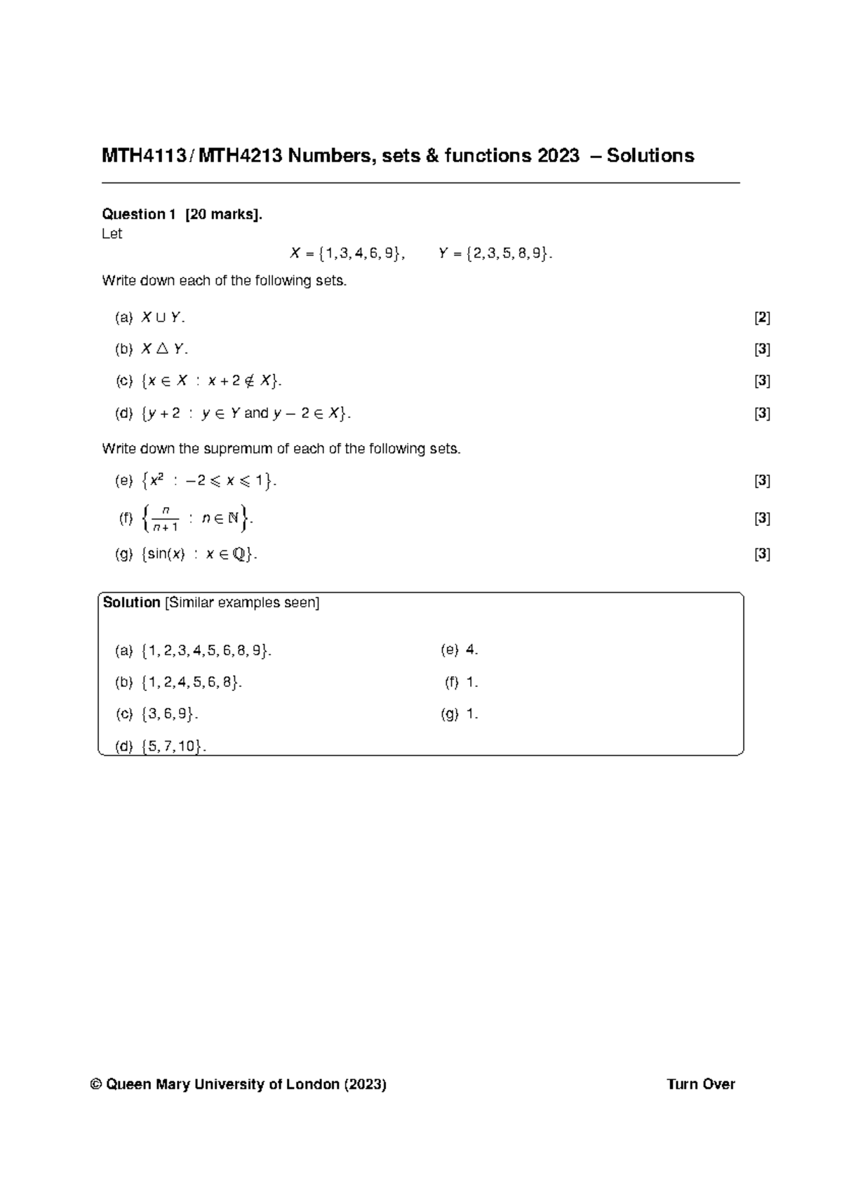 MTH4113 MTH4213 2023 Solutions for Sets, Functions, and Divisibility ...