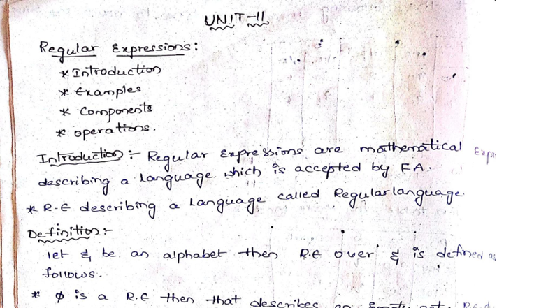 Unit-2 Regular Expressions: Concepts, Examples, and Operations - Studocu