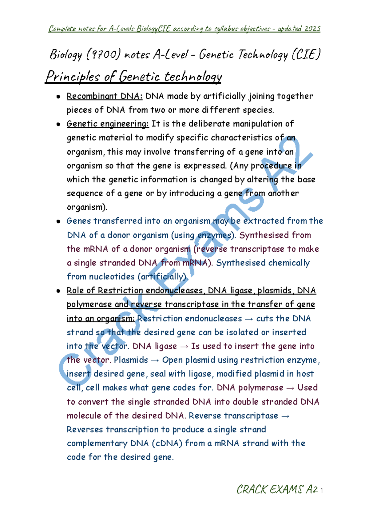 Biology (9700) A-Level Notes: Genetic Technology Overview (CIE) - Studocu