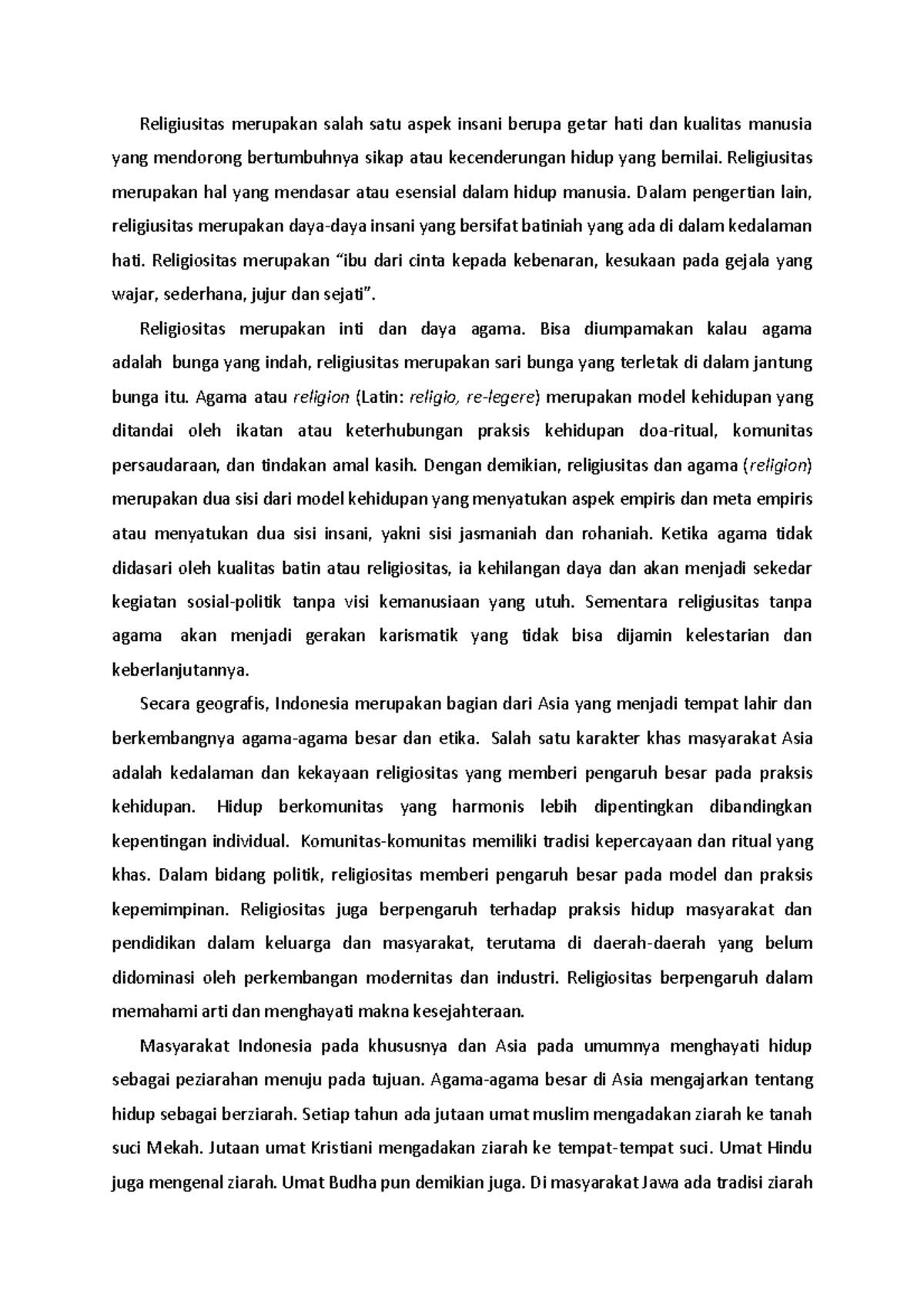 Religiusitas dan Peranannya dalam Kehidupan Manusia Indonesia - Studocu