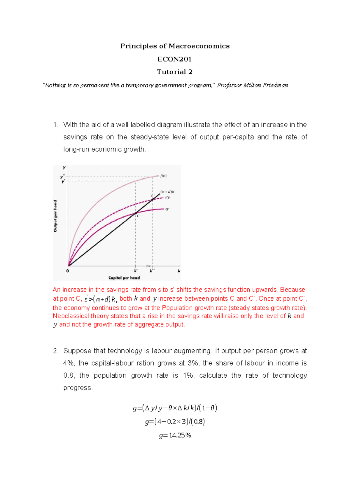 Tutorial two solutions 2024 - Principles of Macroeconomics ECON ...