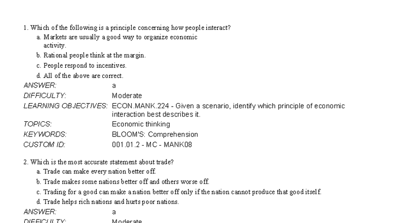 ECON.MANK.224 Principles of Economic Interaction: MC Questions ...